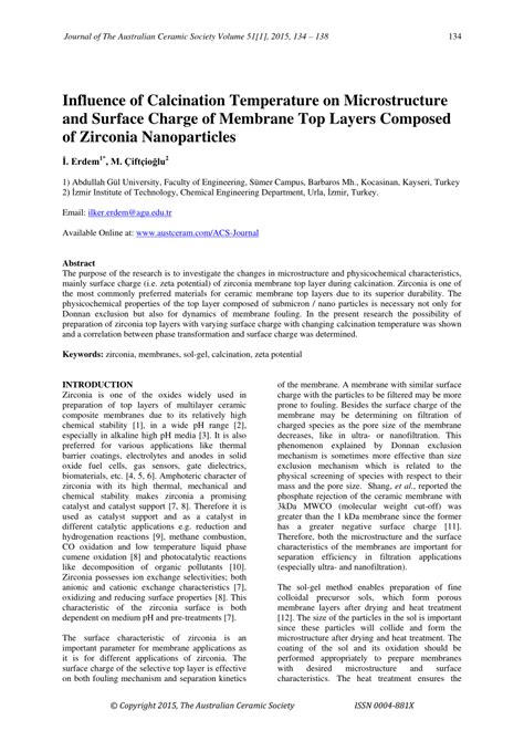 Pdf Influence Of Calcination Temperature On Microstructure And Surface Charge Of Membrane Top