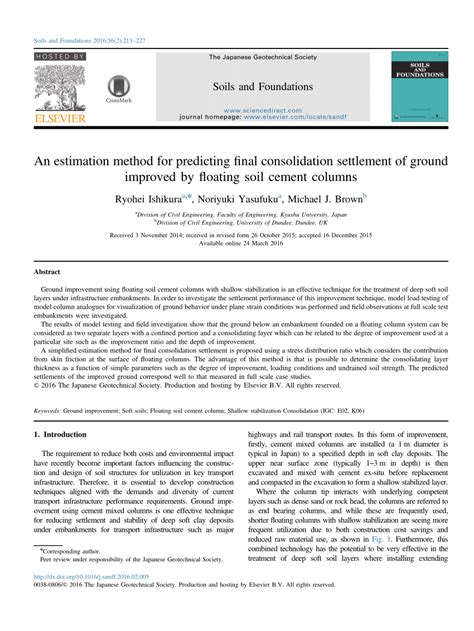 Pdf An Estimation Method For Predicting Final Consolidation Settlement Of Ground Improved By