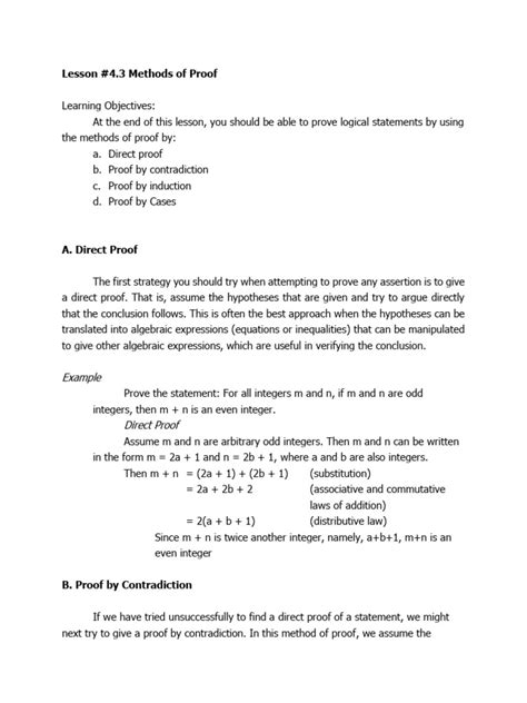Lesson 43 Methods Of Proof Pdf Mathematical Proof Theorem
