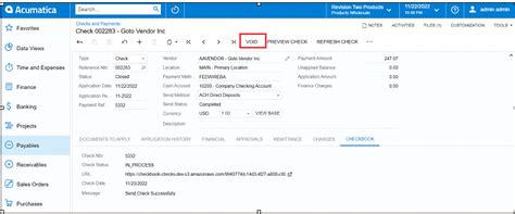 Void Payment Integration Checkbook In Acumatica