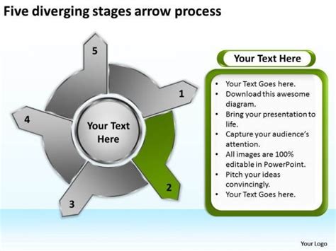 Five Diverging Stages Arrow Process Circular PowerPoint Templates
