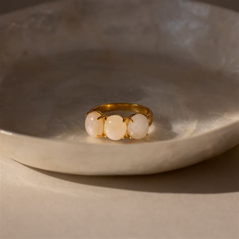 Cosmic Oval Moonstone Trio Crystal Ring Caitlyn Minimalist