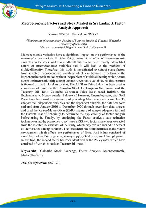 Pdf Macroeconomic Factors And Stock Market In Sri Lanka A Factor Analysis Approach