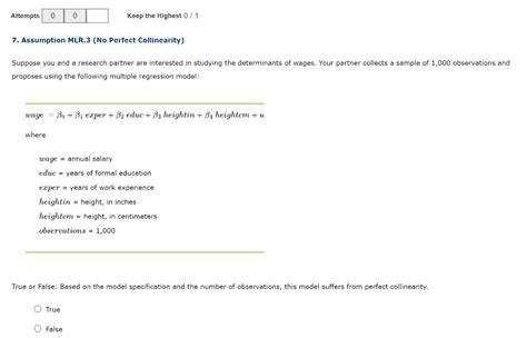 Solved 7 Assumption MLR 3 No Perfect Collinearity Suppose Chegg Com