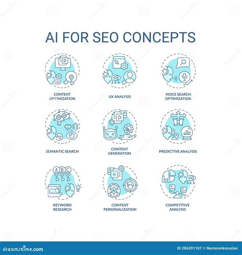 Customizable Icons Representing Ai For Seo Concepts Stock Vector Illustration Of Design
