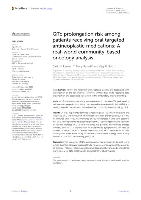 Pdf Qtc Prolongation Risk Among Patients Receiving Oral Targeted Antineoplastic Medications A