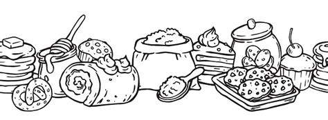 수제 베이킹 쿠키 파이 밀가루 컵 케이크를 주제로 한 완벽한 테두리 낙서 스타일의 벡터 일러스트 레이 션 가정 생활에 대한 스톡 벡터 아트 및 기타 이미지 Istock