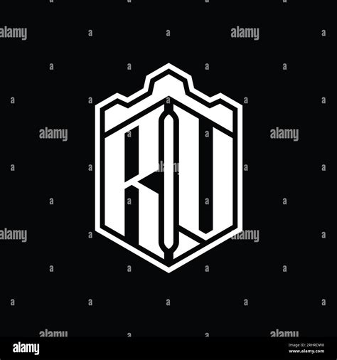 Rv Letter Logo Monogram Hexagon Shield Shape Crown Castle Geometric With Outline Style Design