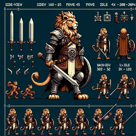Detailed Pixel Art Sprite Sheet of Lion Humanoid for Dungeons & Dragons RPG | AI Art Generator ...