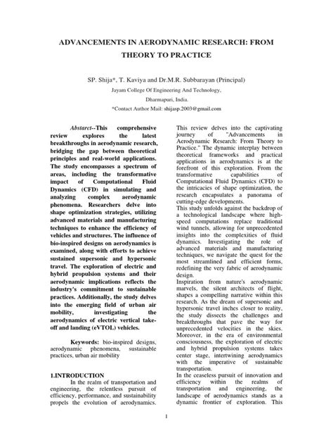 Advancements In Aerodynamic Research Pdf Aerodynamics