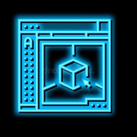 autocad 3d program neon glow icon illustration stock vector