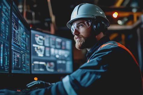 Engineer Manager Monitors And Controls Robotic Arm Automation System In Factory Using Software