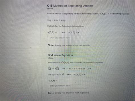 Solved Q15 Method Of Separating Variable 1 Point Use The