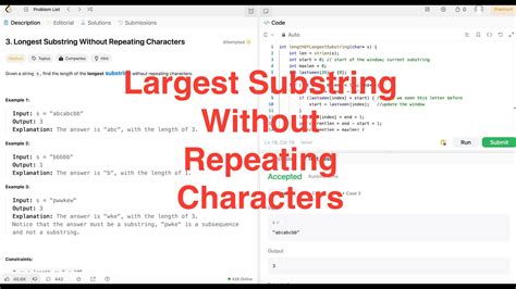 Leetcode 3 Longest Substring With Unique Characters Youtube