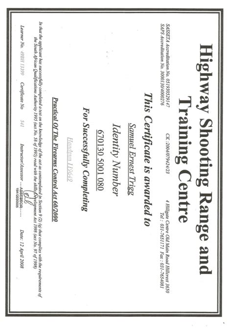 Firearm Certificate Pdf