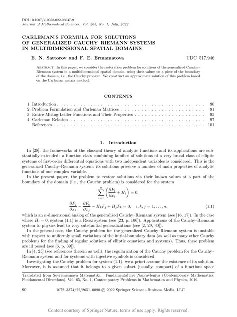 Carlemans Formula For Solutions Of Generalized Cauchyriemann Systems In Multidimensional