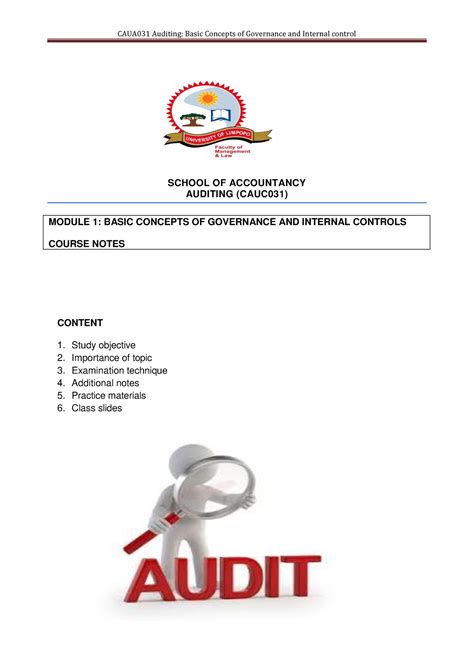 Module Course Notes Governance And Internal Controls SCHOOL OF ACCOUNTANCY AUDITING CAUC
