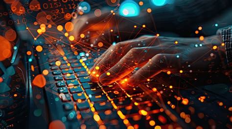 Premium Photo Programmers Hands On The Glowing Keyboard The Concept