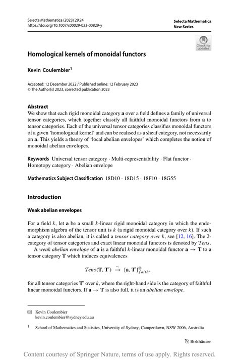 Pdf Homological Kernels Of Monoidal Functors