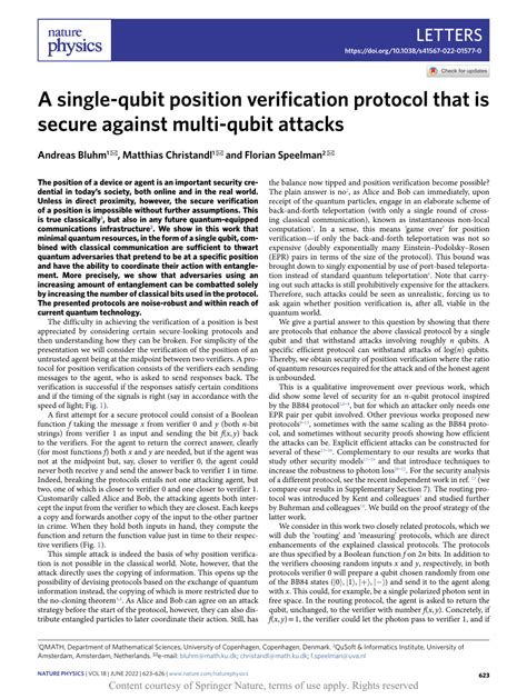 A Single Qubit Position Verification Protocol That Is Secure Against Multi Qubit Attacks