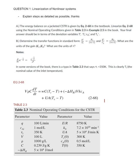 Solved Question 1 Linearization Of Nonlinear Systems
