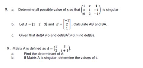 Solved 1 X 1 8 A Determine All Possible Value Of X So That Chegg Com