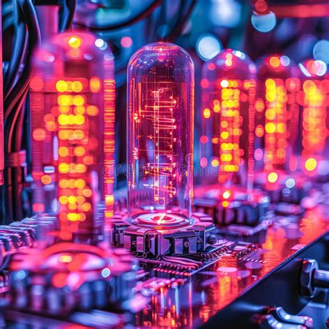 A Computer Chip Is Lit Up With A Red Glow Stock Photo Image Of Detail Abstract