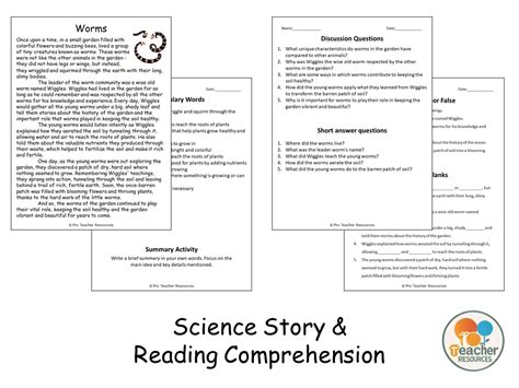 Worms Reading Science Story Comprehension Questions Worksheet