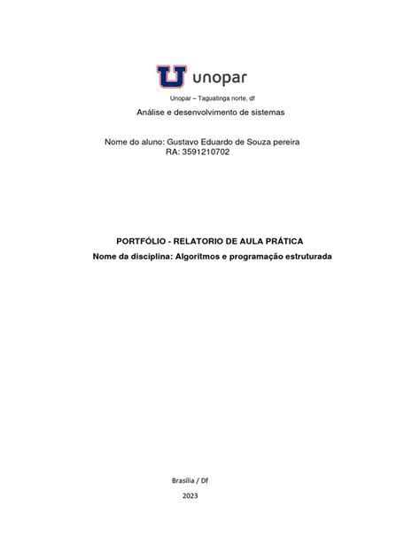 Portfólio De Algoritmo E Programação Estruturada Pdf
