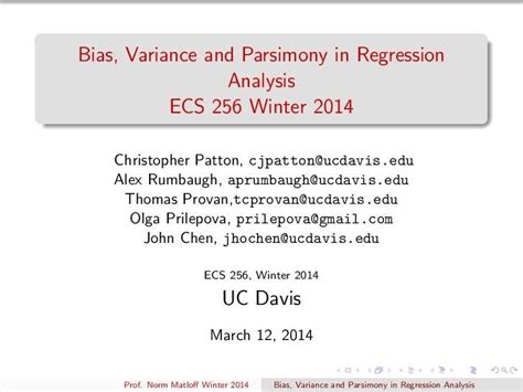 Pdf New Bias Variance And Parsimony In Regression Analysis Ecs 256