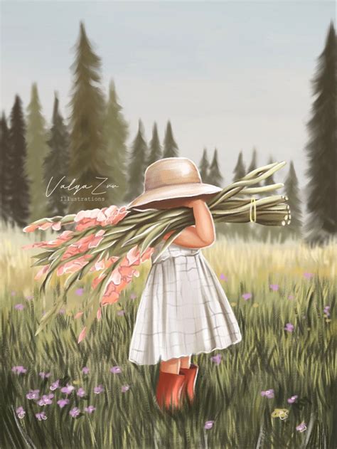 Девочка с цветами рисунок Рисунок Девочка Цветы