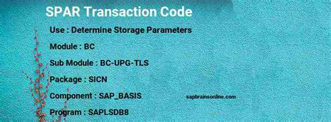 SPAR SAP Tcode For Determine Storage Parameters