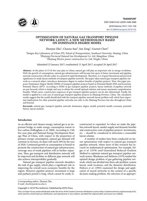 PDF Optimization Of Natural Gas Transport Pipeline Network Layout A New Methodology Based On