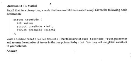 Solved Question Marks Recall That In A Binary Tree Chegg