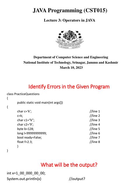 Lecture 3 Operators In Java Pdf Reserved Word Object Oriented