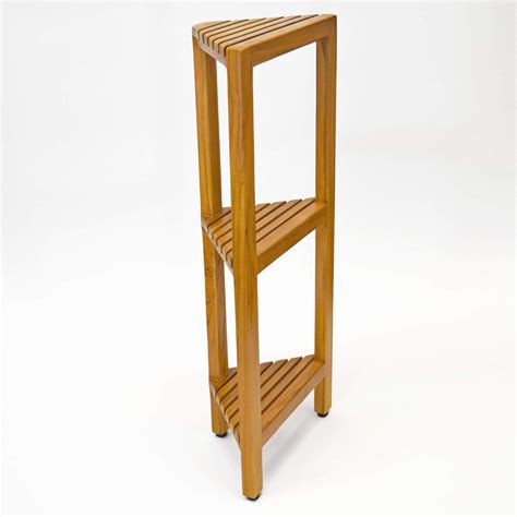 Hokku Designs 3 Tier Corner Shelf Unit Solid Teak Wood Bathroom Stand