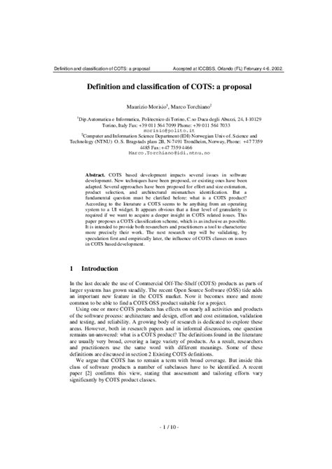 Pdf Definition And Classification Of Cots A Proposal