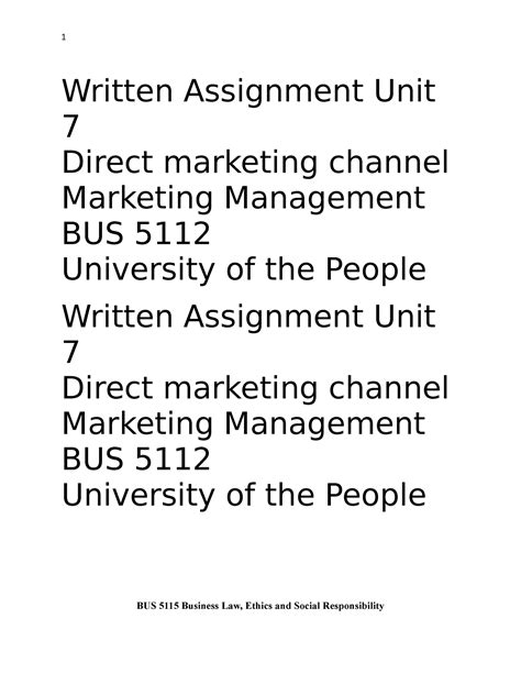 Written Assignment Unit 4 Written Assignment Unit 7 Direct Marketing