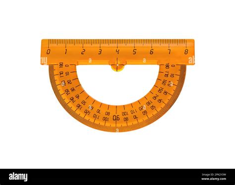 Protractor Isolated On White School Tool For Angle Measurement Stock