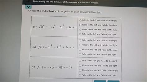 Choose The End Behavior Of The Graph Of Each Polynomial Function A F