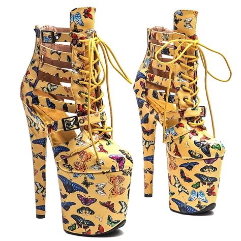 Leecabe CM Inches Shiny Patent PU Butterfly Pattern Upper Fashion Trend Platform Pole Dance