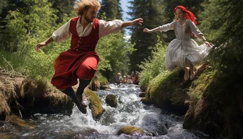 Premium Photo The Playful Tradition Of Jumping Over Streams Or Small Rivers During Sizdah Bedar