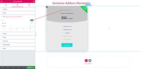 how to configure and style pricing table widget with elementor
