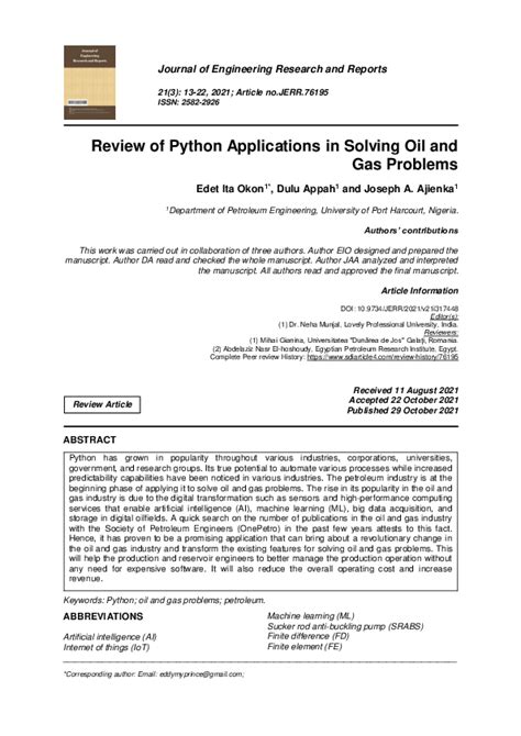 Pdf Review Of Python Applications In Solving Oil And Gas Problems