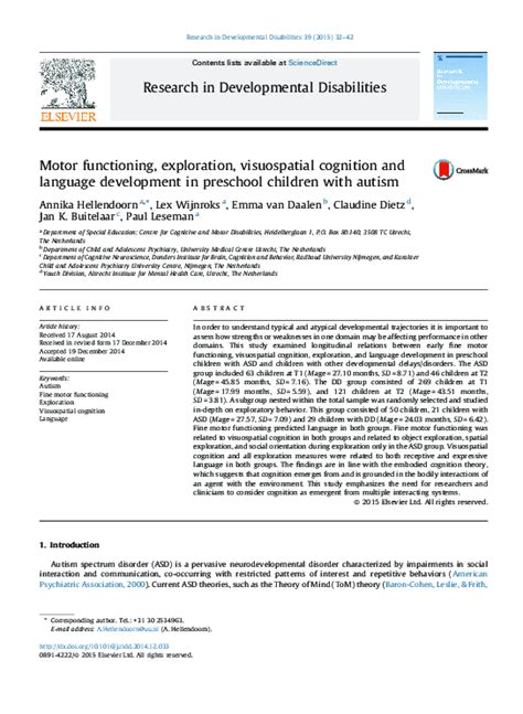 Pdf Motor Functioning Exploration Visuospatial Cognition And