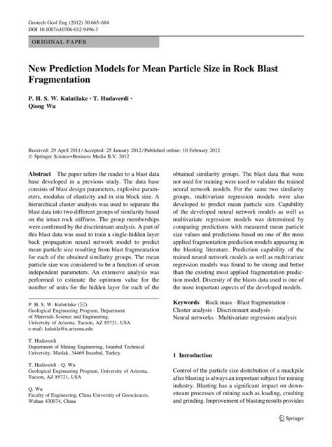 Pdf New Prediction Models For Mean Particle Size In Rock Blast