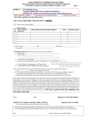 Fillable Online Licindia ECS MANDATE ENGLISHdoc Licindia Fax Email Print PdfFiller