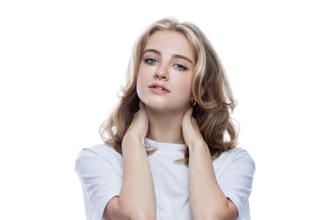 Premium Photo Cute Sensual Teen Girl In A White Tshirt Tranquility And Serenity Isolated On