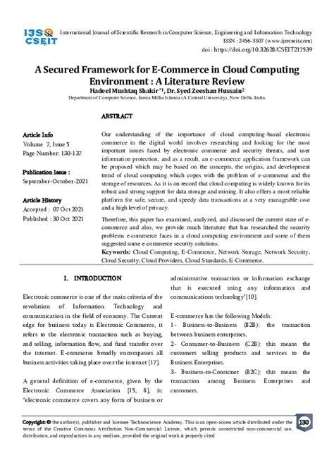 Pdf A Secured Framework For E Commerce In Cloud Computing Environment