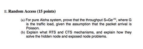 solved e random access 15 points a for pure aloha